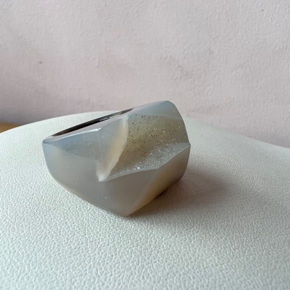 Jewelry | Vintage Large Banded Milky Agate Druzy Stone Carved Chunky ...